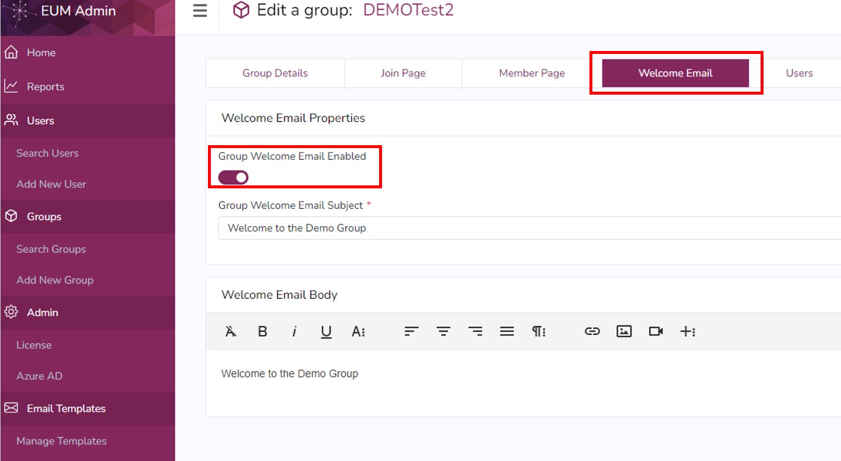 Setup Group Welcome Email – ExtranetUserManager