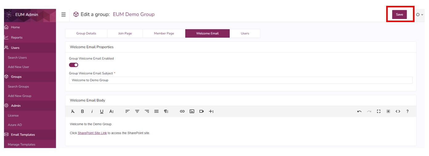 Setup Group Welcome Email – ExtranetUserManager