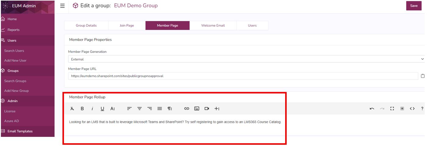 Create a Group Member Page – ExtranetUserManager