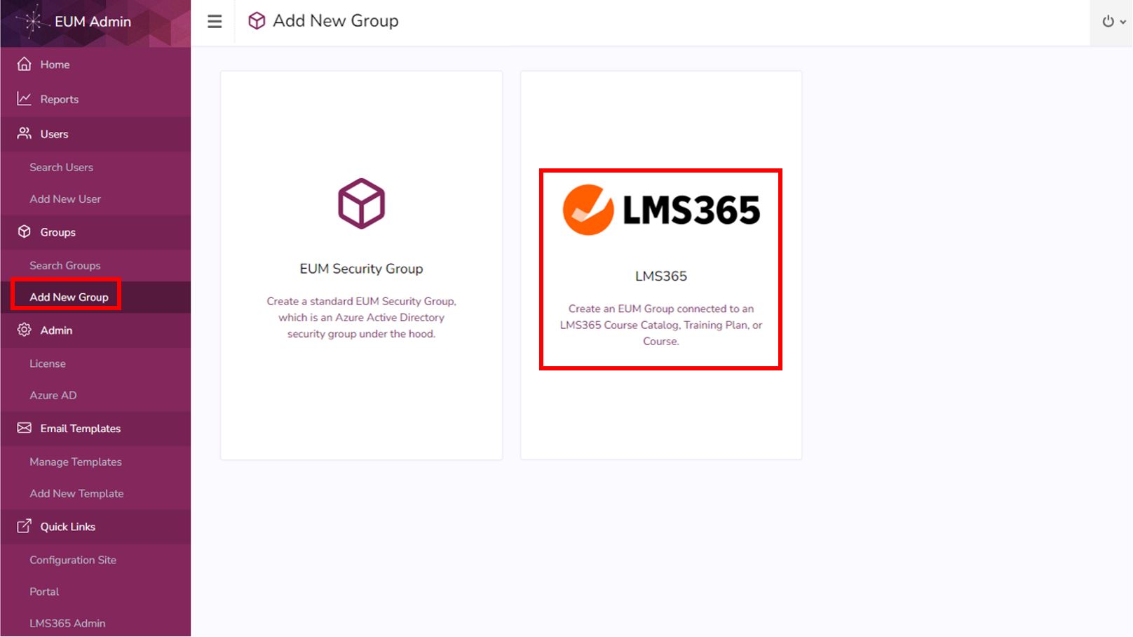 Create a EUM Group connected to LMS365 Course – ExtranetUserManager
