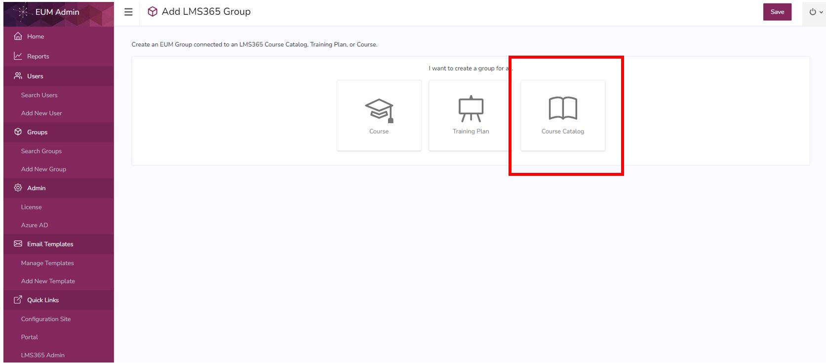 Create a EUM Group connected to LMS365 Course Catalog – ExtranetUserManager