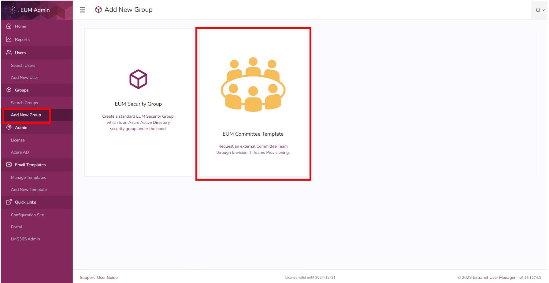 Create a EUM Group for Committee – ExtranetUserManager