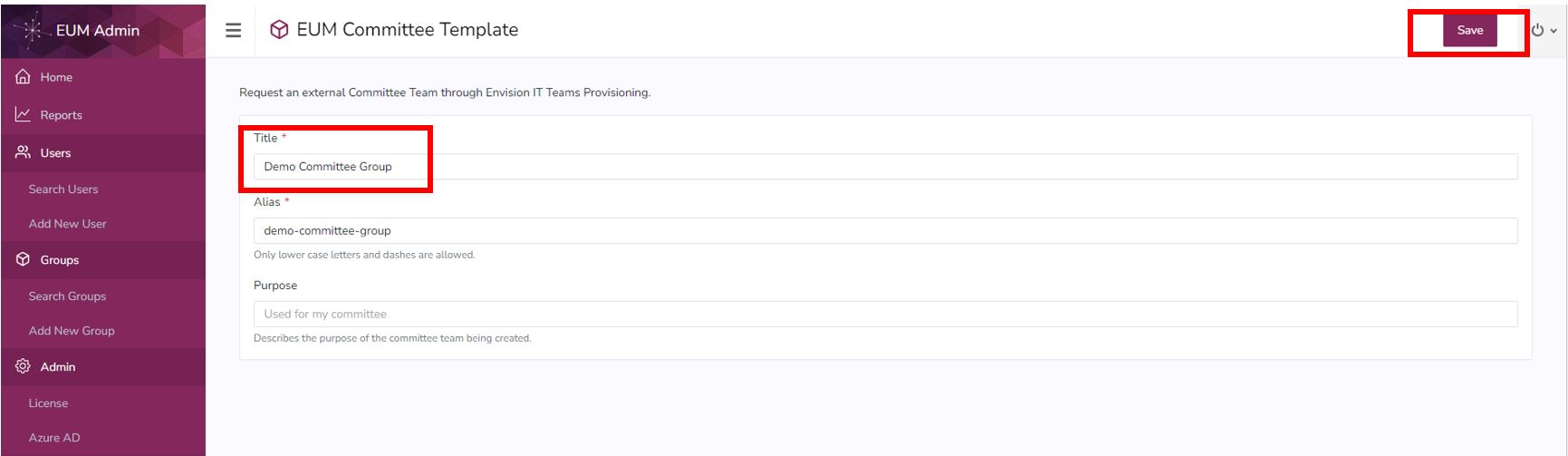 Create a EUM Group for Committee – ExtranetUserManager