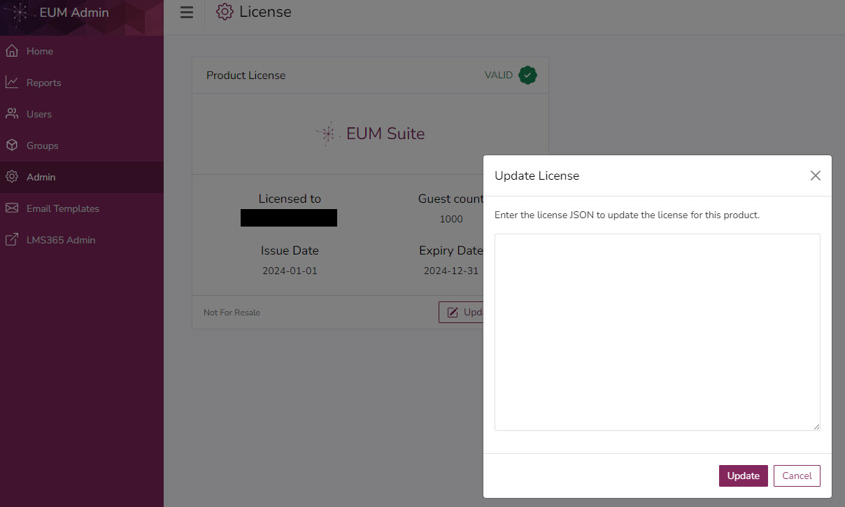 Apply an Updated EUM V6 License – ExtranetUserManager