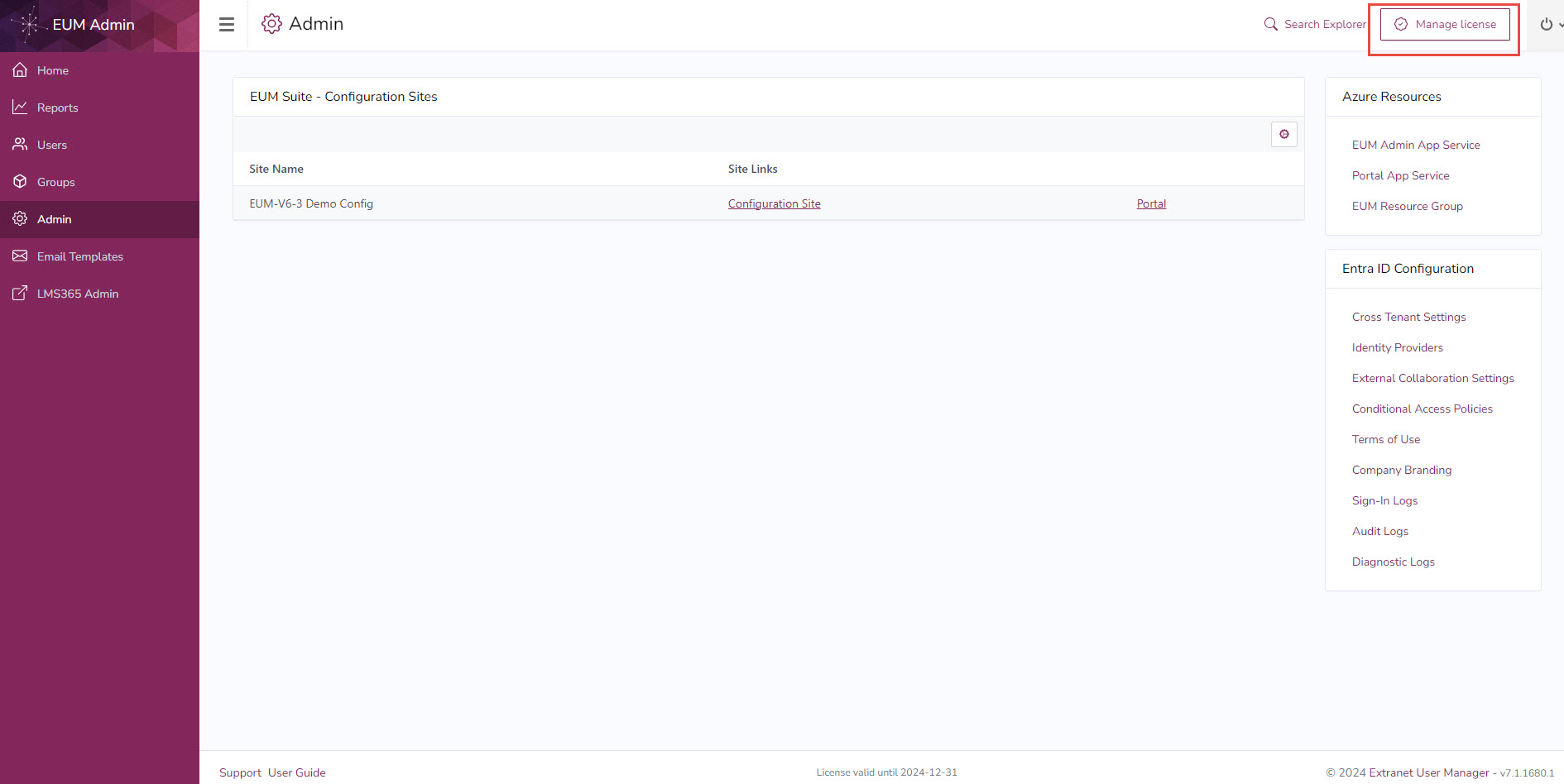 Apply an Updated EUM V6 License – ExtranetUserManager