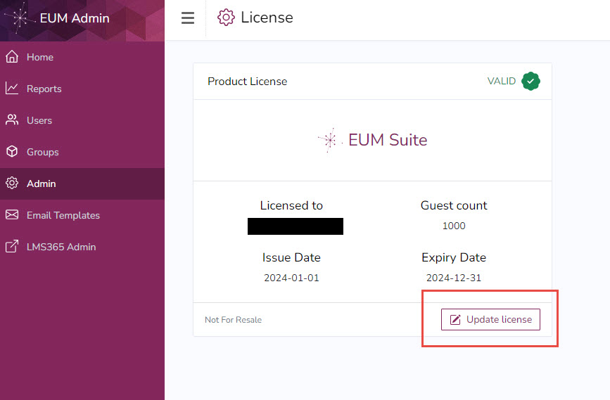 Apply an Updated EUM V6 License – ExtranetUserManager
